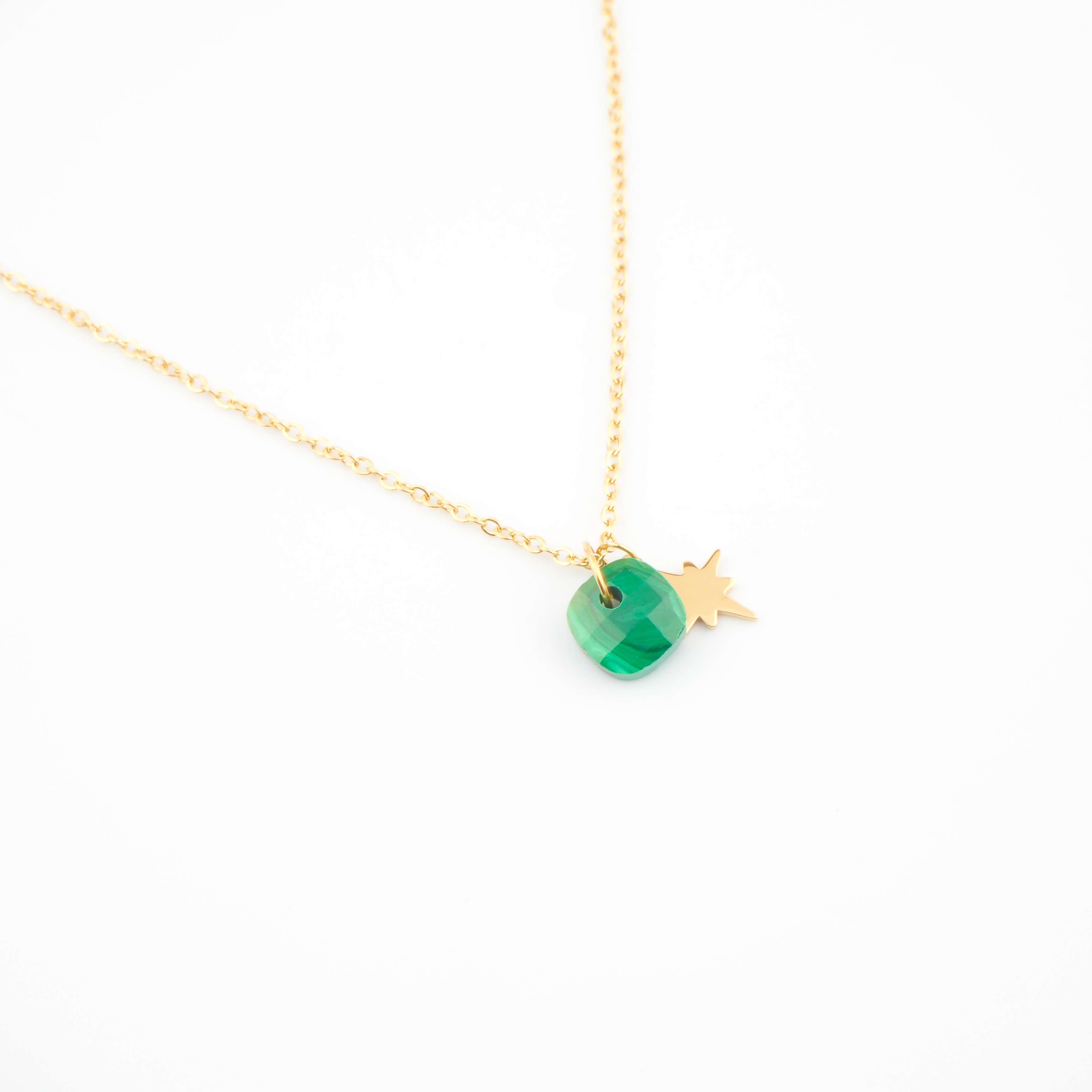 Collier stone polar en acier et malachite - Zag Bijoux